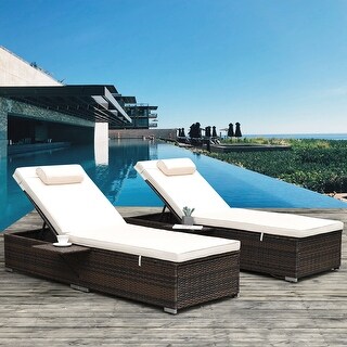 2-piece Beach Chair Set Patio Chaise Lounge Chair Outdoor Reclining ...