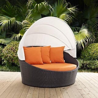 Patio Retractable Canopy Round Poolside Sofa Daybed, Espresso Orange ...