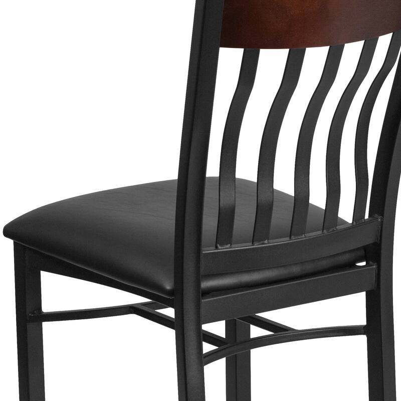 Vertical Back Metal and Wood Restaurant Chair with Vinyl Seat - 17"W x ...