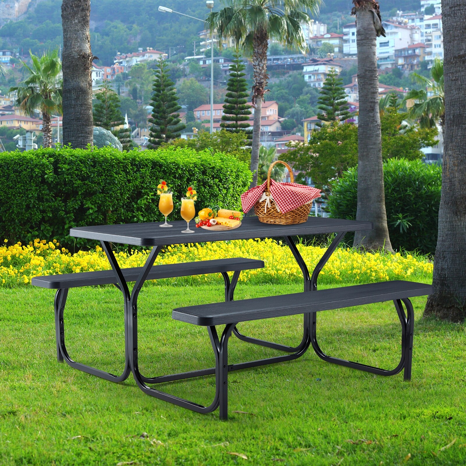 AVAWING 5 FT Outdoor Black Portable Picnic Table Bench Set