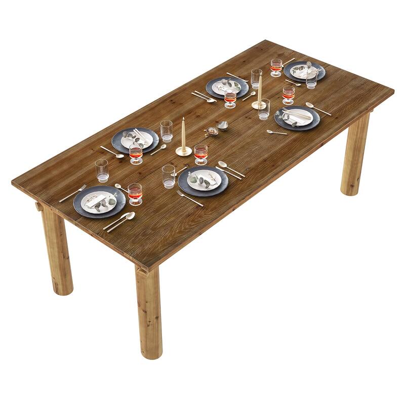 63'' Solid Wood Dining Table Real Wood Kitchen Table for 6, Strong Legs ...