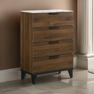 Yuzo 45 Inch Tall Dresser Chest, 4 Drawers, White Faux Marble, Walnut ...