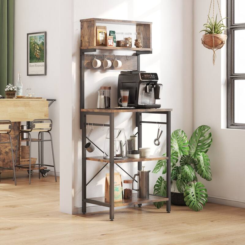 60 Inch Kitchen Baker's Rack with Hutch 8 Side Hooks - Overstock - 36406266