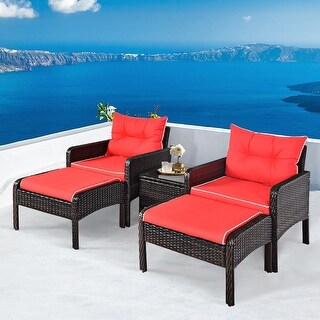 Gymax 5PCS Patio Set Sectional Rattan Wicker Furniture Set w/ Red - Bed ...