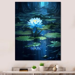 Designart "Blossoming Blue Lotus In Full Moon Pond" Lotus Wall Decor ...