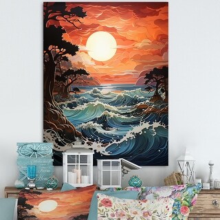 Designart "Coastal Sunrise Reflections Papercut II" Sunrisesunset Wall ...