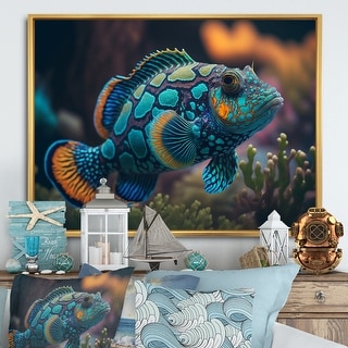 Designart "Beautiful Mandarin Fish In Shades Of Blue II" Animal Fish ...