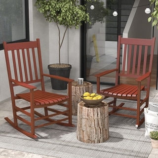 Outsunny 2 PCs Wooden Rocking Chair Set, Outdoor Rocker Chairs with ...