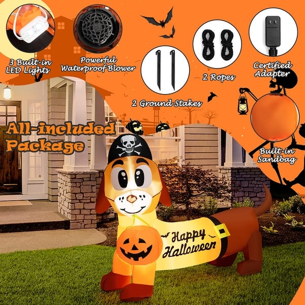 Costway 5.5 FT Halloween Inflatable Dachshund Blow-up Dog with Pirate ...