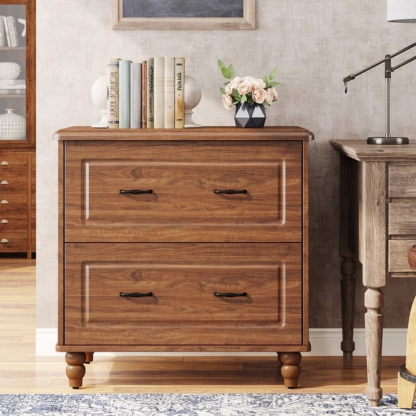 Farmhouse Wood 2 Drawer Lateral File Cabinet with Solid Wooden Legs for ...