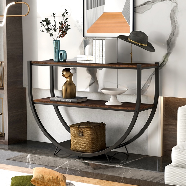 Half Moon Console Table Classic Rustic 48 Coffee Table Entryway Table with 2 Open Shelfs Metal Frame for Living Room Office Bed Bath Beyond 38209733