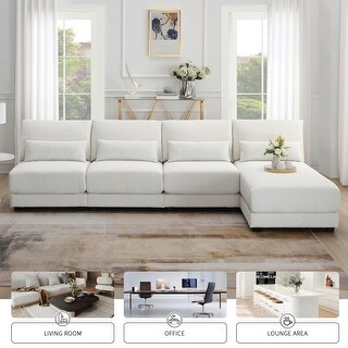Cream Sofa L-shape Sectional Sofa with Chaise Longue Corner Couch - Bed ...