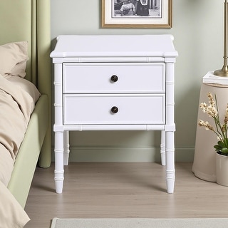 23"L 2-Drawer Nightstand with Carved Bamboo Legs, Shaped Top, Antique ...