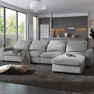 130 inch Large Convertible Sectional Sofa L-Shape Feather Filled Sofa ...