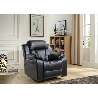 Black Oversized Faux Leather Rocker Recliner with Soft Thick Cushion ...