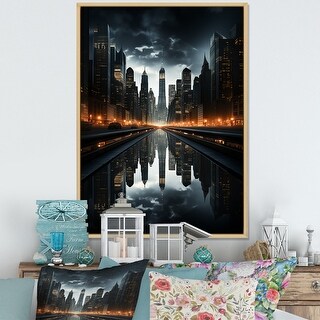 Designart "Skyscrapers Urban Symphony Steel" Skyscrapers Framed Canvas ...