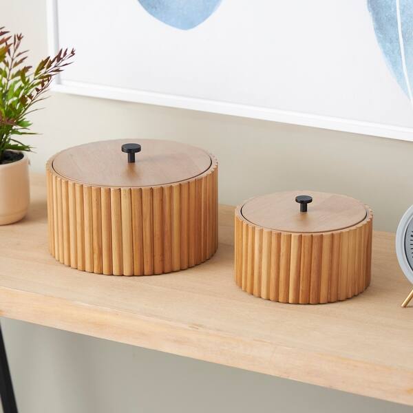 Brown Wooden Handmade Slatted Box with Lids (Set of 2) - Bed Bath ...