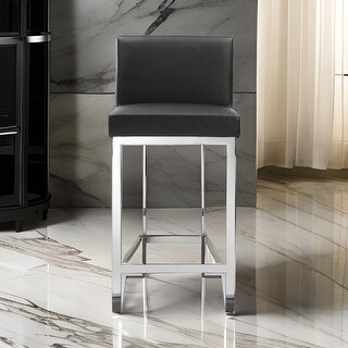 Boly 26 Inch Counter Height Chair, Black Faux Leather, Chrome Steel ...