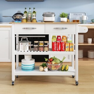 Kitchen Cart, Rubber Wood Top, with Two Lockable Wheels, Two Drawers ...
