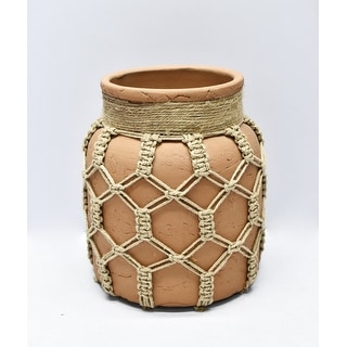 Vase Lg Mud & Rope Natural Finish Dia 7.5" & H 8.3" - NATURAL - Bed ...