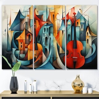 Designart "Cubism Music Forms III" Cubism Wall Art Living Room Set ...