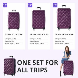 Lightweight Expandable Suitcase Travel Luggage Storage Trunks, Purple ...