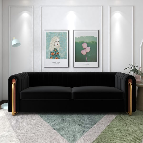 Modern Channel Tufted Velvet Sofa with Piped Legs - Bed Bath & Beyond ...
