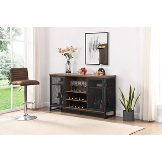 Metal Frame TV Stand Entertainment Center with Wine Rack & Mesh Doors ...