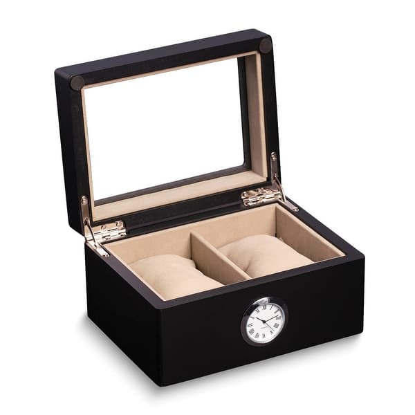 Curata Matte Black Finish Glass Lid Velour Lined with Quartz Clock ...