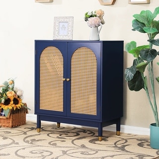 Blue Storage Cabinet with Rattan Doors and Adjustable Shelves - Bed ...