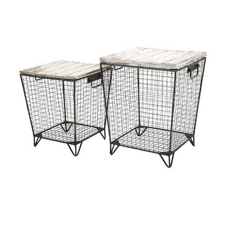 Set of 2 Wooden Top Wire Cage Tables 21.5" - Bed Bath & Beyond - 16538149