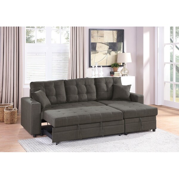 L-Shaped Sectional Sofa 88" Reversible Pull Out Sleeper Sofa, Corner Sofa-Bed with Storage ...