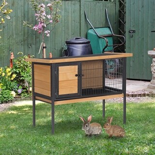 PawHut 2-Level Rabbit Hutch with Openable Hinged Asphalt Roof ...