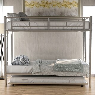 Twin over Twin Metal Bunk Bed with Trundle, Silver - Bed Bath & Beyond ...