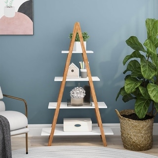 4 Tier A Frame Ladder Shelf 53.54"H white ladder shelf book display ...