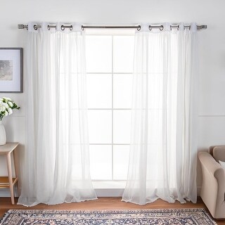 Aurora Home Gathered Linen-Textured Grommet Semi-Sheer Curtains - Bed ...