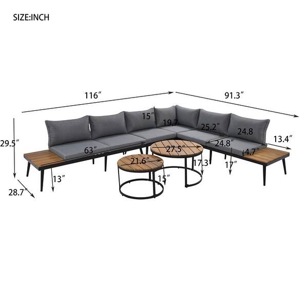 6PCS Outdoor Sectional Sofa Set w/Nesting Coffee Tables & Seating Sofa ...