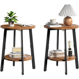 Round Side Table Set of 2 with Storage Shelf, 2-Tier Small End Tables ...