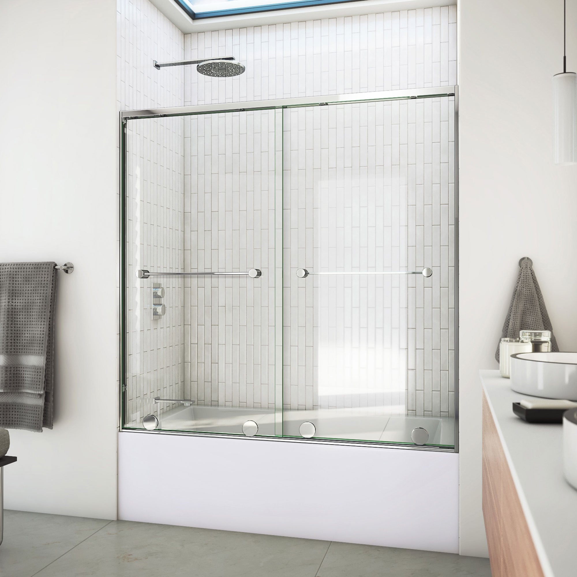 DreamLine Harmony 56-60 in. W x 58 in. H Semi-Frameless Bypass Tub Door ...