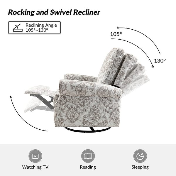 Roderich Farmhouse Floral Print Swivel Rocker Recliner with Rolled Arms ...