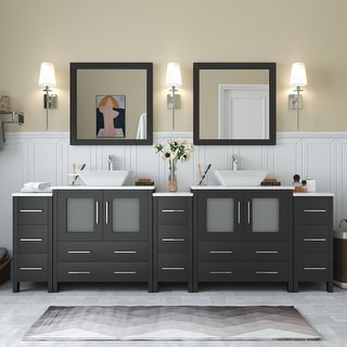 Vanity Art 96-inch Double Sink Bathroom Vanity Set with Engineered ...
