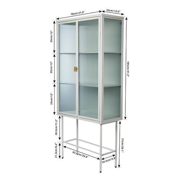 Retro Style Fluted Glass High Cabinet Storage Dual Doors Three ...