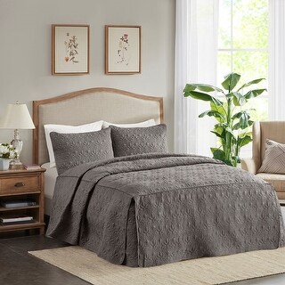 3 Piece Split Corner Pleated Quilted Bedspread Dark Grey - Bed Bath ...