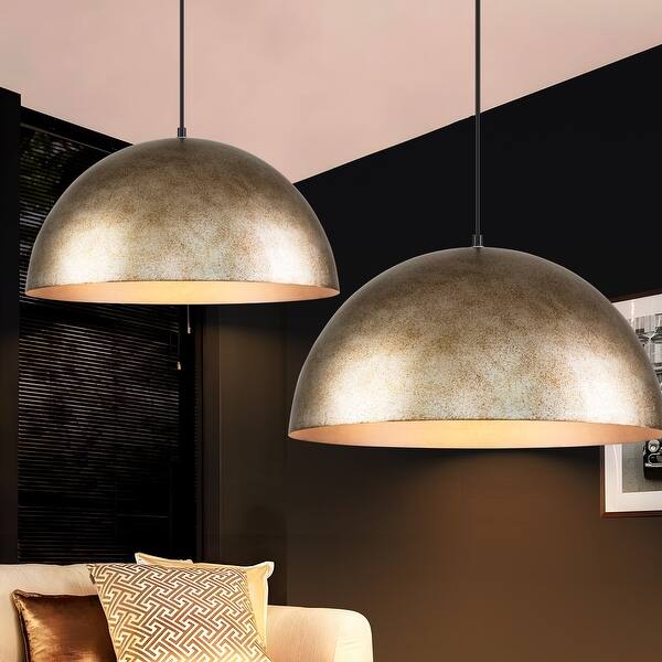 1-Light Industrial Distressed Silver Gold Leaf Bowl-Shape Oversized ...