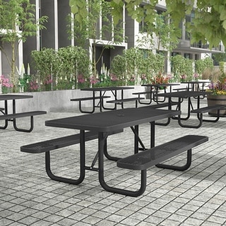 Commercial Grade Expanded Mesh Metal Outdoor Picnic Table - Bed Bath ...