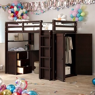 Muti-functional Twin size Loft Bed with Drawers,Desk,and Wardrobe,Solid ...