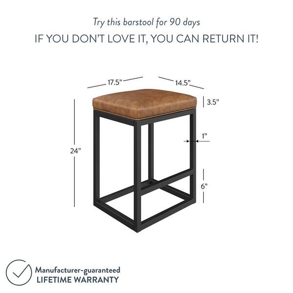 Nathan James Nelson Bar Stool with Leather Cushion and Metal Base, 24 ...