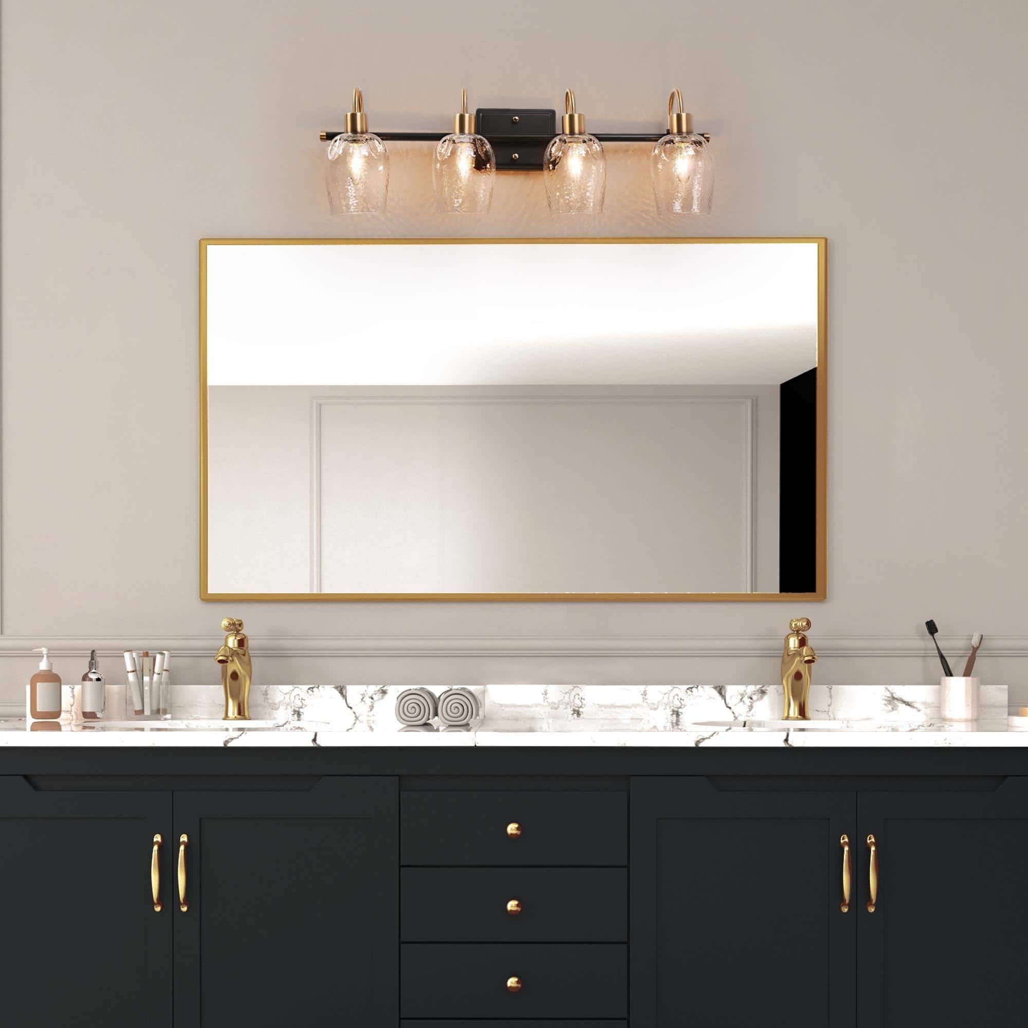 Waylin Modern 4-Light Black Gold Bathroom Vanity Lights Linear Wine ...