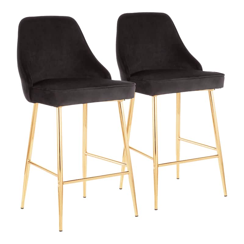 LumiSource Marcel Glam Velvet Gold Metal Counter Stools (Set of 2) - On ...