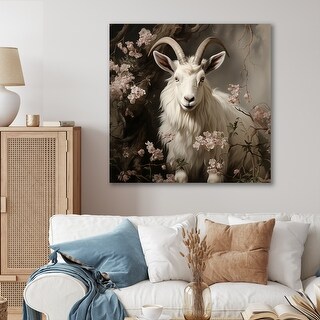 Designart "Alpine Vintage Goat Floral Portrait II" Goat Wall Decor ...